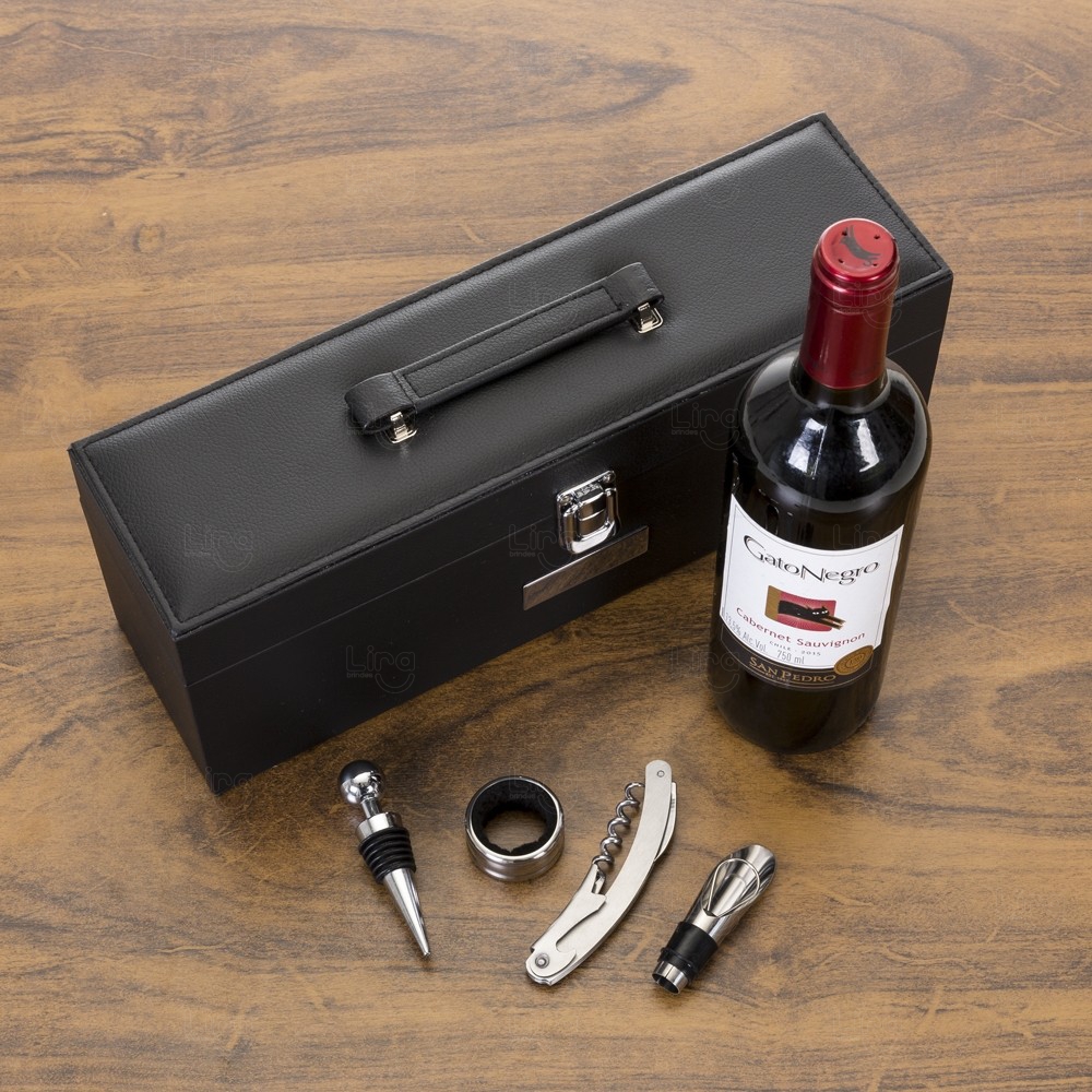 Kit Vinho C/ Porta Garrafa Personalizado - 4 Peças